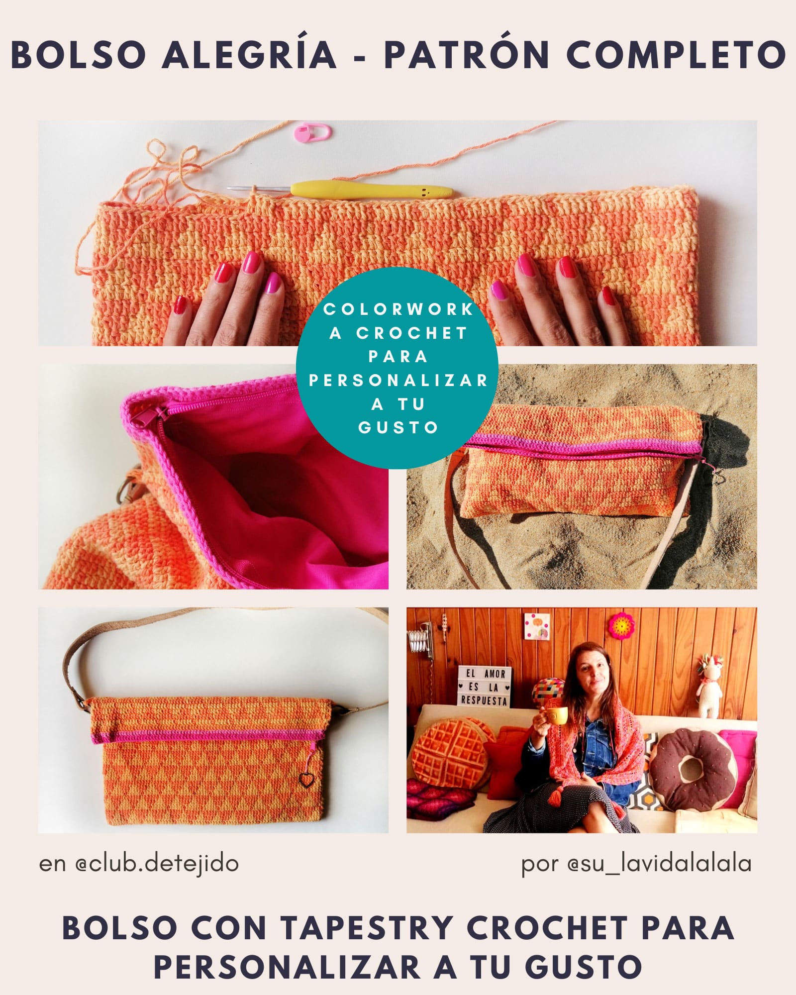 Bolso Alegría con Tapestry Crochet por Susana Castro Conti - Club de Tejido