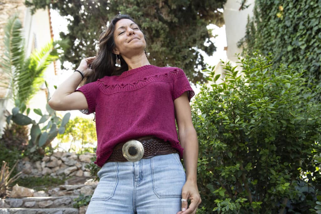 Patrón Tricot Blusa Paloma con canesú circular - Patrones de tejido